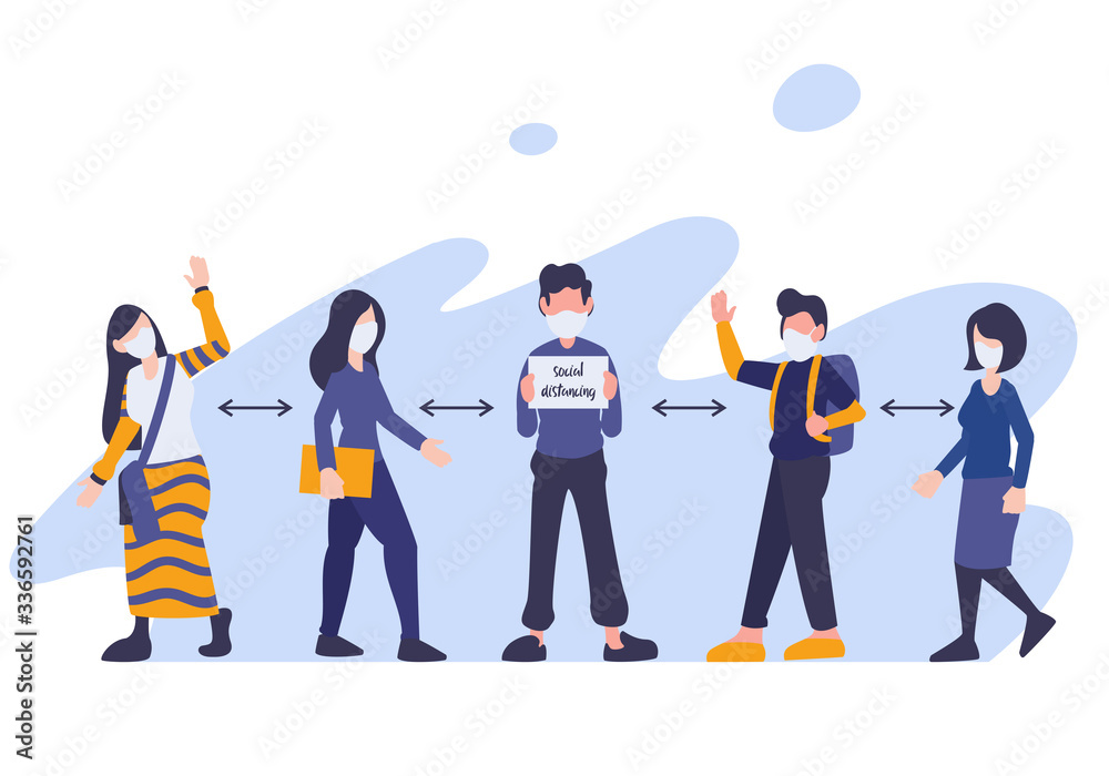 Social distancing, keep physical distancing in public, people practice ...