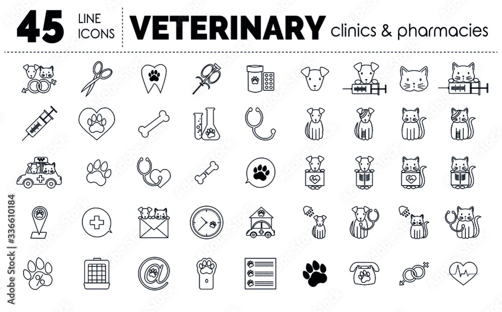 Vettoriale Stock Big vector linear icon set for veterinaryan clinics ...