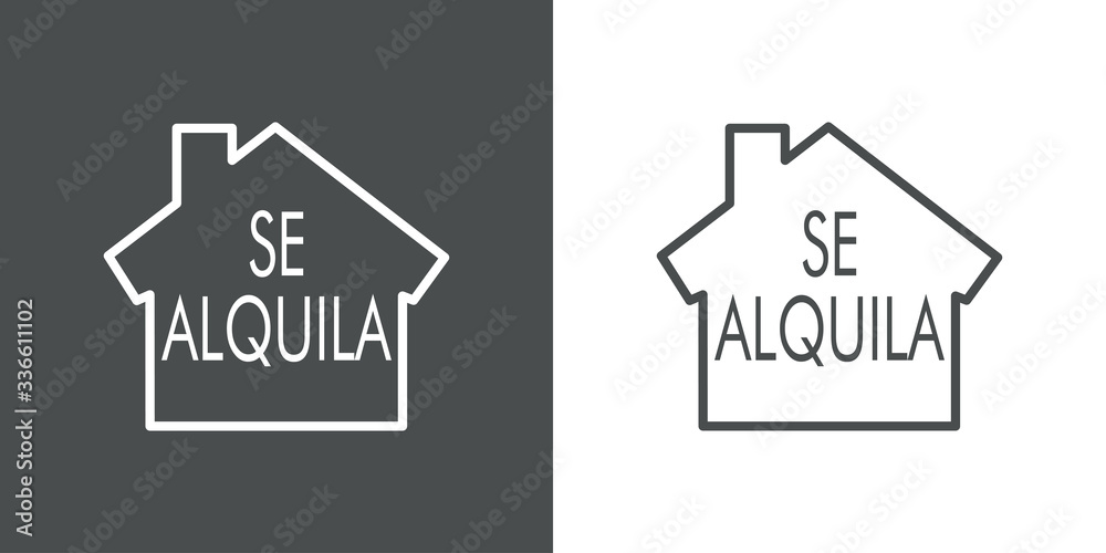 Icono plano lineal casa con texto SE ALQUILA en fondo gris y fondo ...