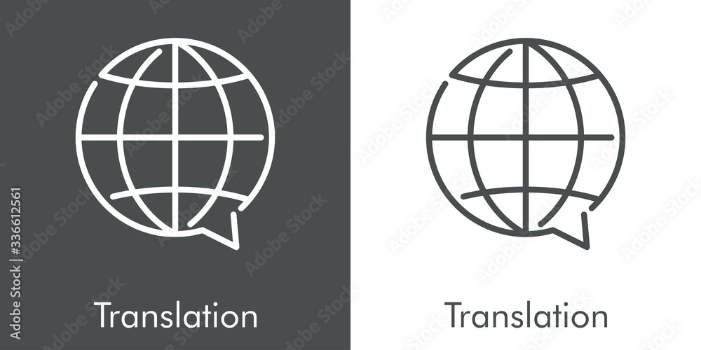 Icono plano lineal mundo como globo de habla con texto Translation en ...