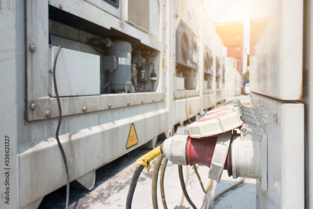 Reefer containers are plugging for keep temperature cool for frozen and ...