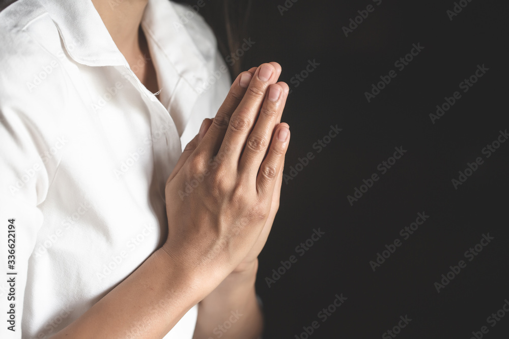 woman Praying hands with faith in religion and belief in God On the ...