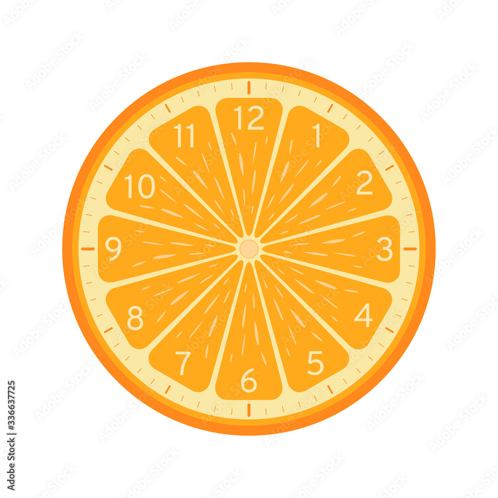 Orange slice concept, Printable clock face template isolated on white ...