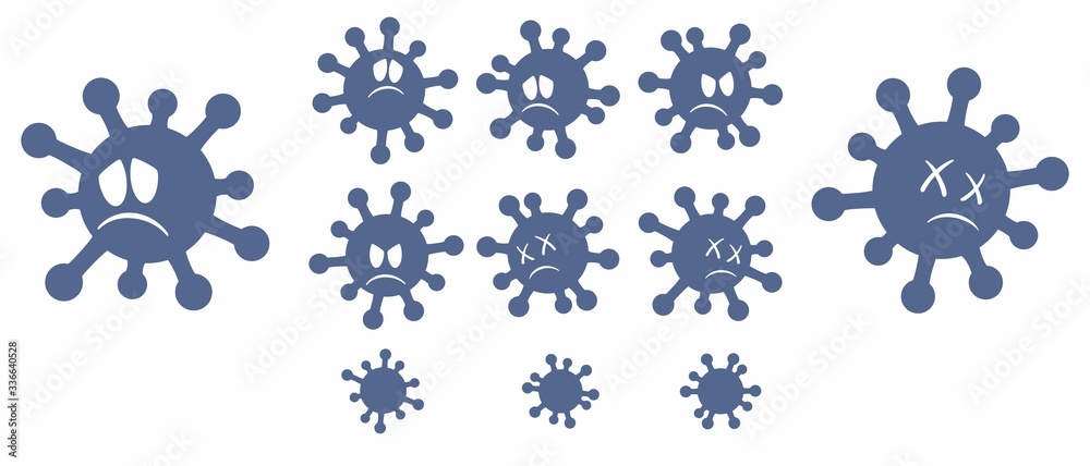Beaten dead virus bacteria germ microbes kill set of 11 cartoon icons ...