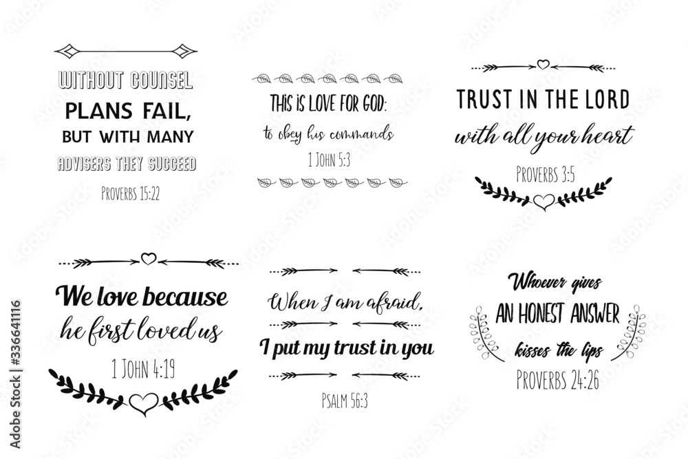 Christian quotes, Bible verses Scripture. Set of Calligraphy saying for ...
