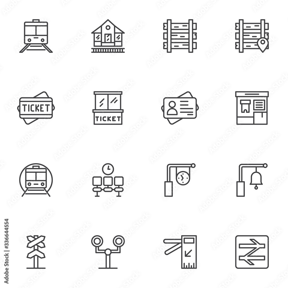 Railway line icons set. linear style symbols collection, outline signs ...