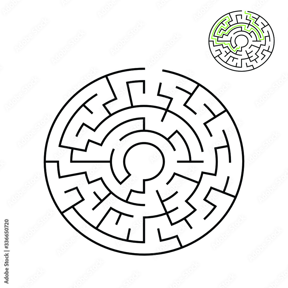 6 cells wide circular maze ending in the middle with solution hint in ...