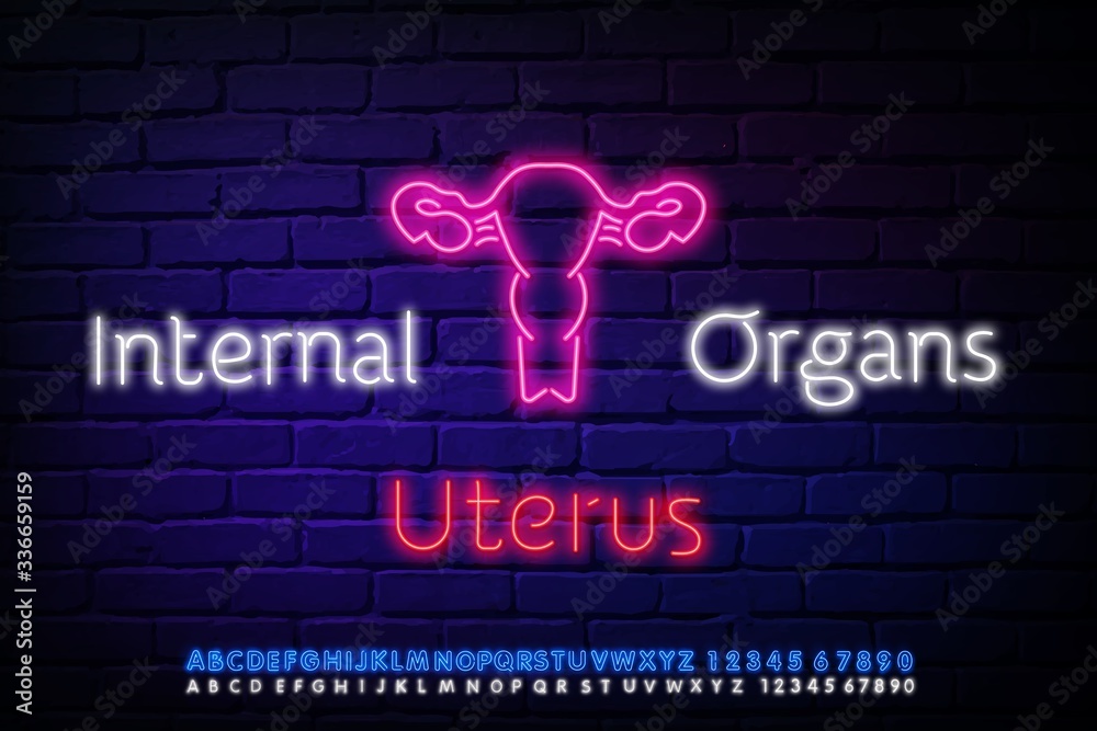Menstruation neon light icon. Menstrual bleeding. Vaginal discharge ...
