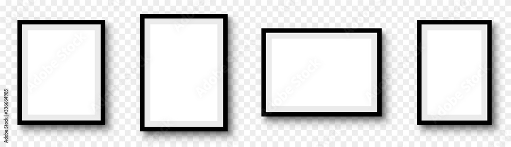 Photo frame. Picture frames set with shadow on transparent background ...