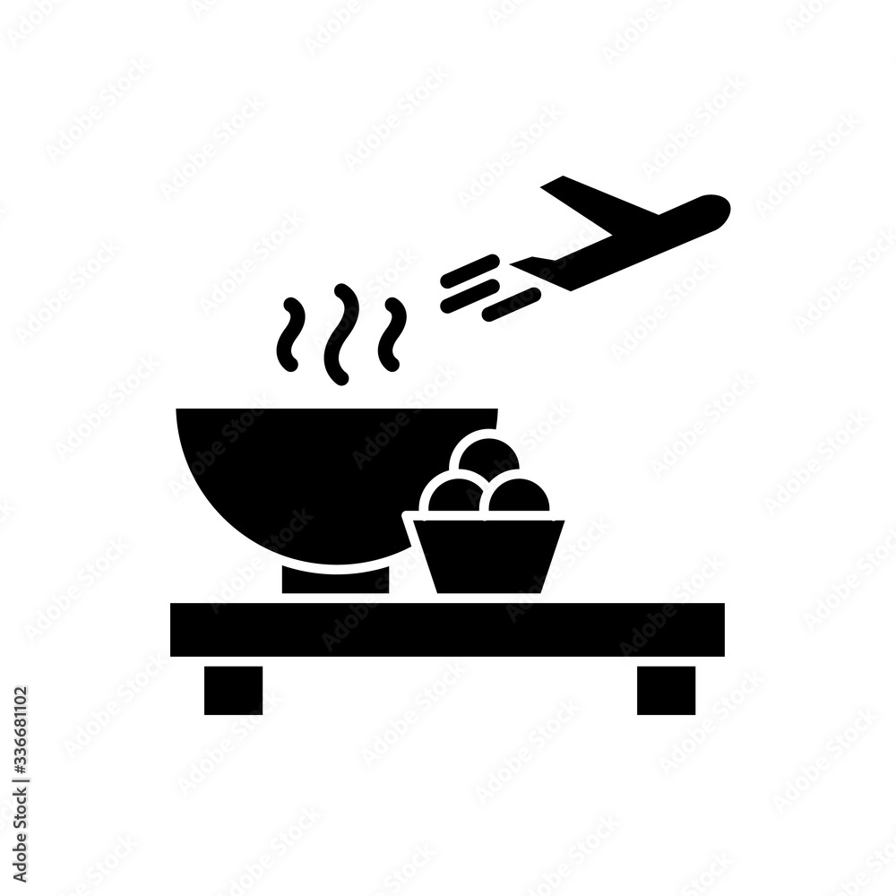 Airport restaurant flat design long shadow glyph icon. Serving food in ...