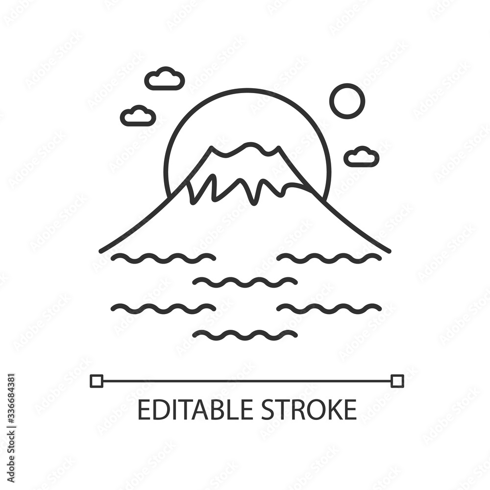 Fuji mount pixel perfect linear icon. Tokyo mountain with sunrise ... Fuji mount pixel perfect linear icon. Tokyo mountain with sunrise ...