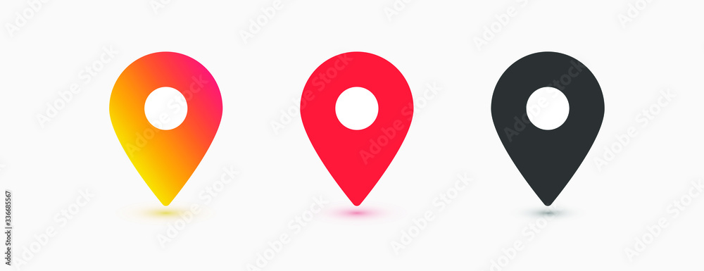 Location icons, flat and gradient geolocation symbols, pointer ...