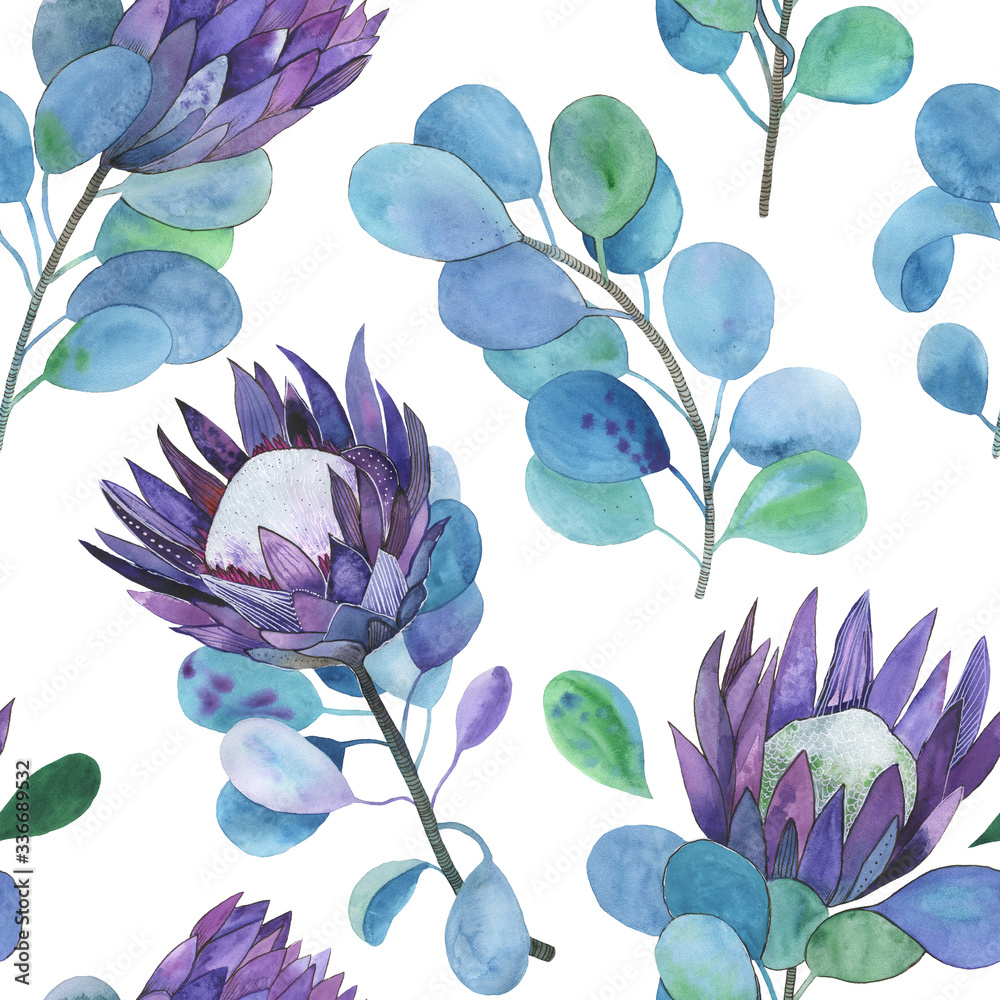 Protea flower seamless pattern illustrarion isolated on white. Great ...