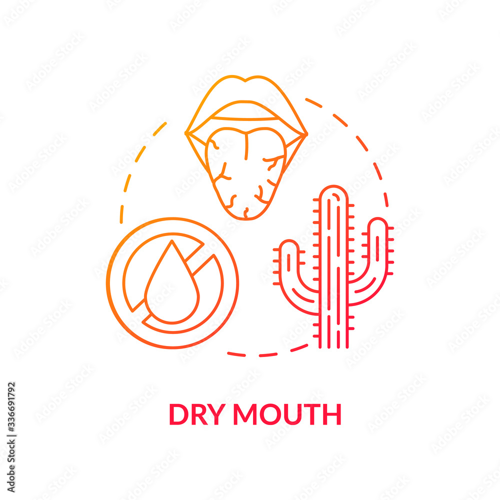 Dry mouth red concept icon. Dehydration sign. Oral problem. Sore throat ...