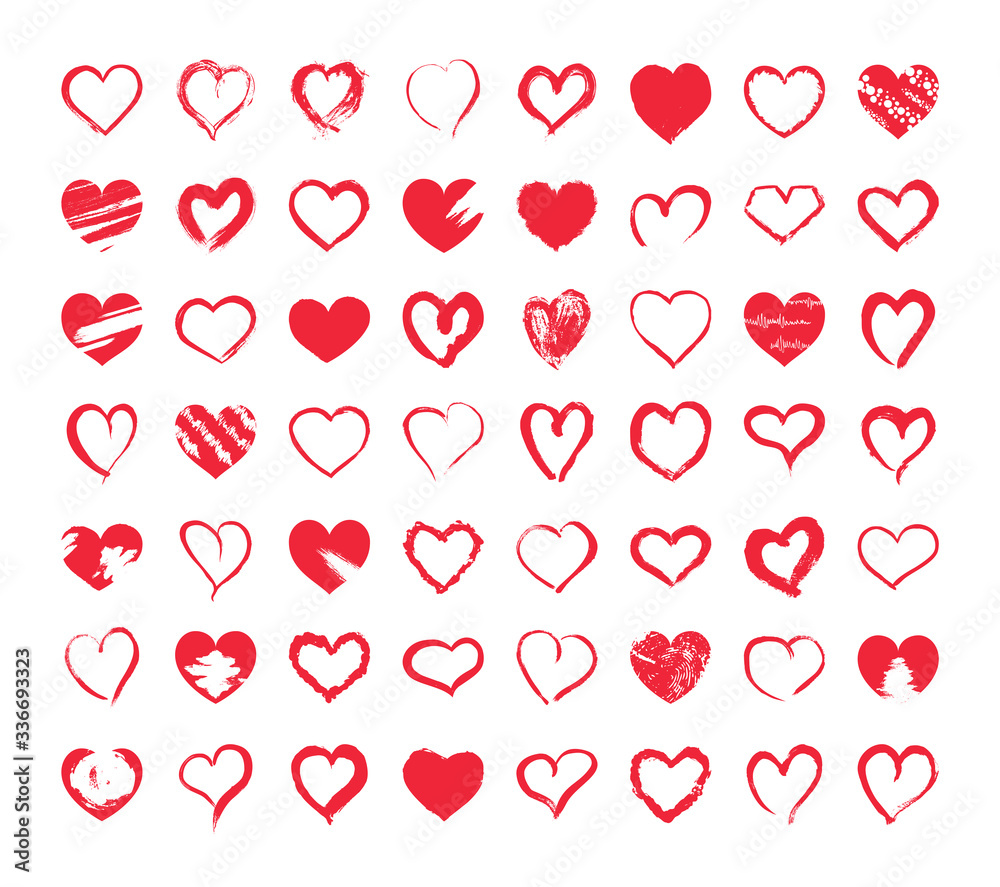 Collection of vector grunge heart frames. Set of fill and empty signs ...
