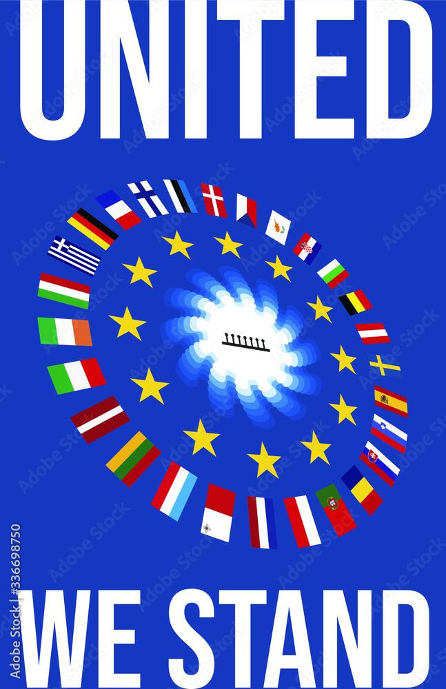 United we stand. Flags of European Union member countries in a circle ...