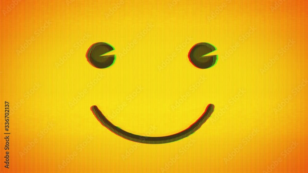 Happy Smiley Emoji Icon With Digital Glitch Noise Effects/ 4k animation ...