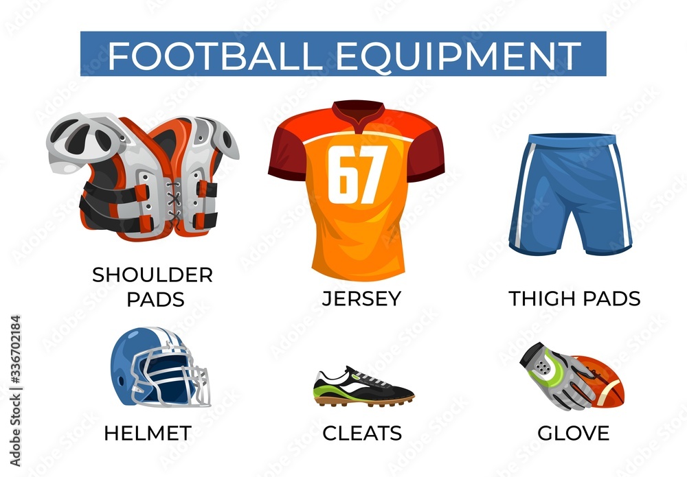 Special equipment for professional football player set vector ...