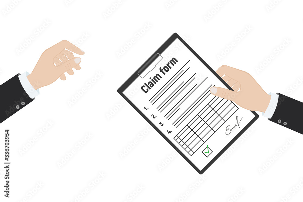 Insurance claim form. Accident concept. Man writes form. Transport ...