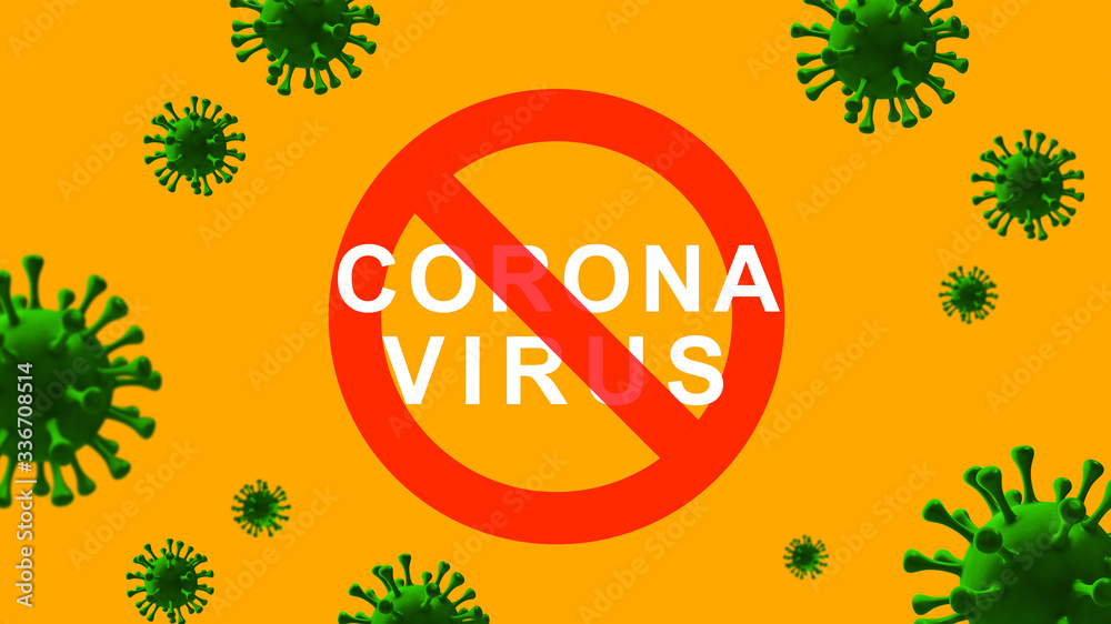 Text coronavirus in Stop sign on the yellow background with copy space ...