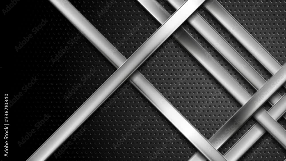 Silver metal stripes on dark perforated background. Hi-tech abstract ...
