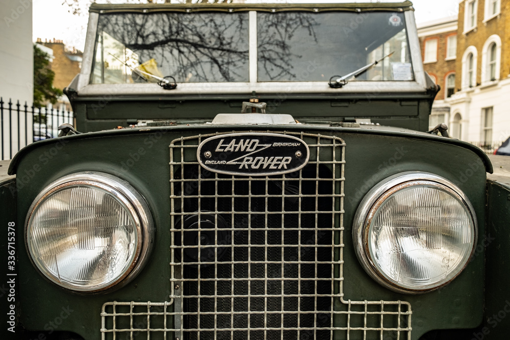 LONDON- DECEMBER, 2019: Classic Land Rover Series model, an old version ...