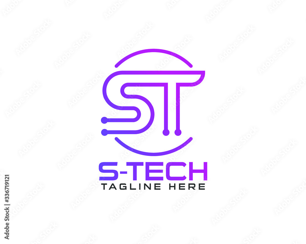 Initial letter S T tech technology logo design template fully vector ...