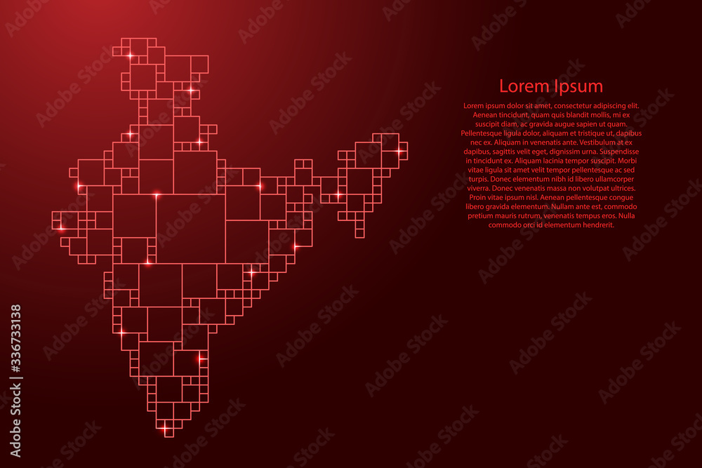 India map from red pattern from a grid of squares of different sizes ...