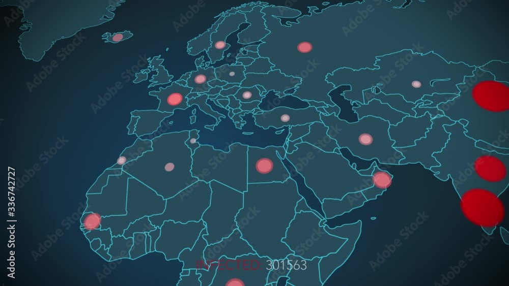 World map of Coronavirus Covid-19 animated background, Close-up ...