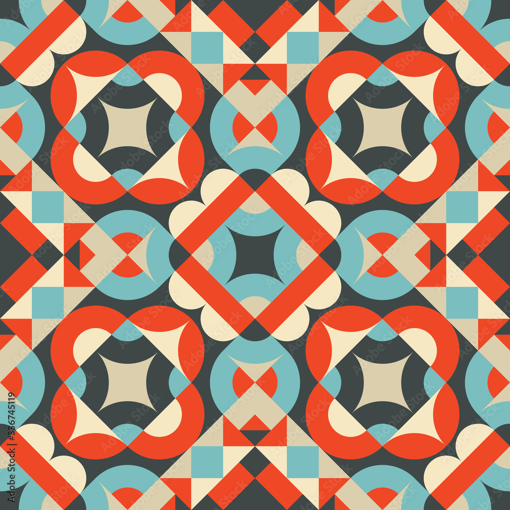 Abstract geometric background. Seamless pattern design. Blue, red and ...