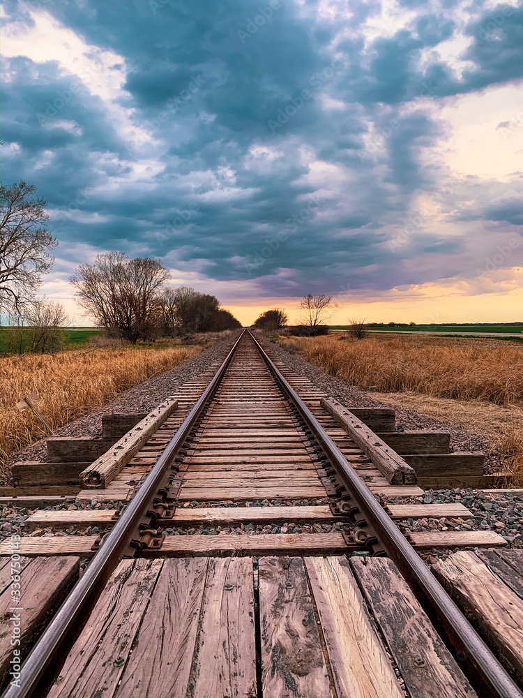 Midwestern sunset along the railroad tracks Stock Photo | Adobe Stock
