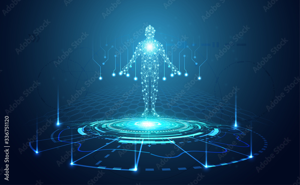abstract technology futuristic concept of digital human body digital ai ...