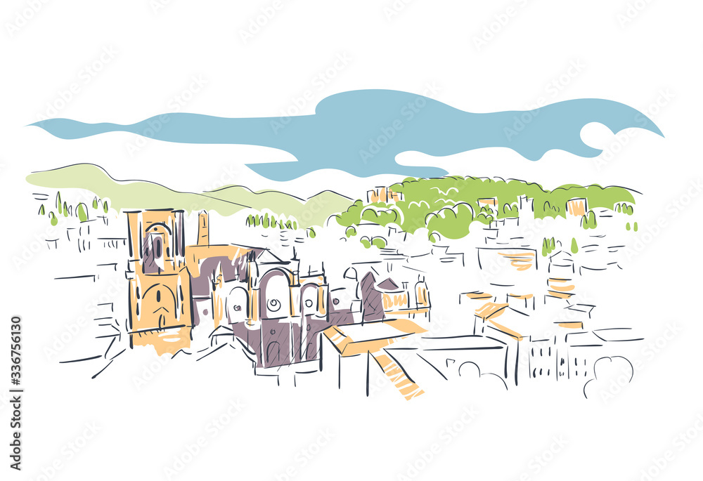 Granada Spain Europe vector sketch city illustration line art Stock ...