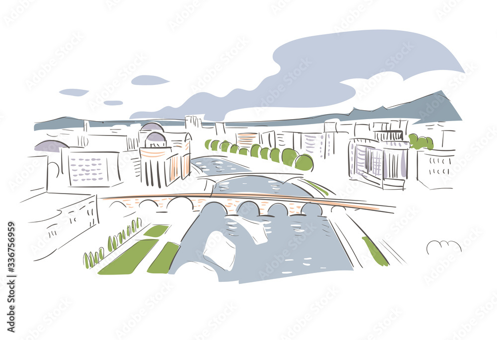 Skopje North Macedonia Europe vector sketch city illustration line art ...