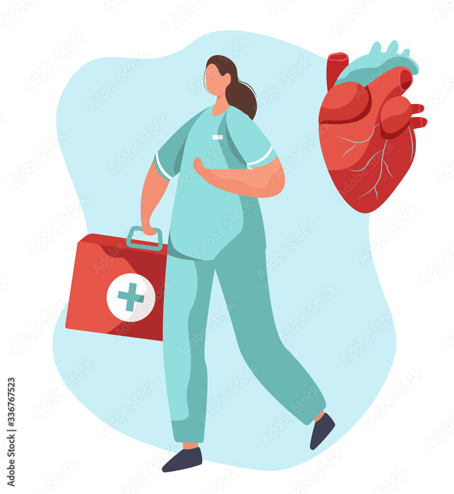 Emergency Help First Aid. Medical Cardiology Worker Care Heart Health ...
