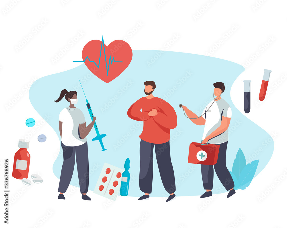 Emergency Help Heart Attack. Cardiology Workers in Blue Medical Robe ...