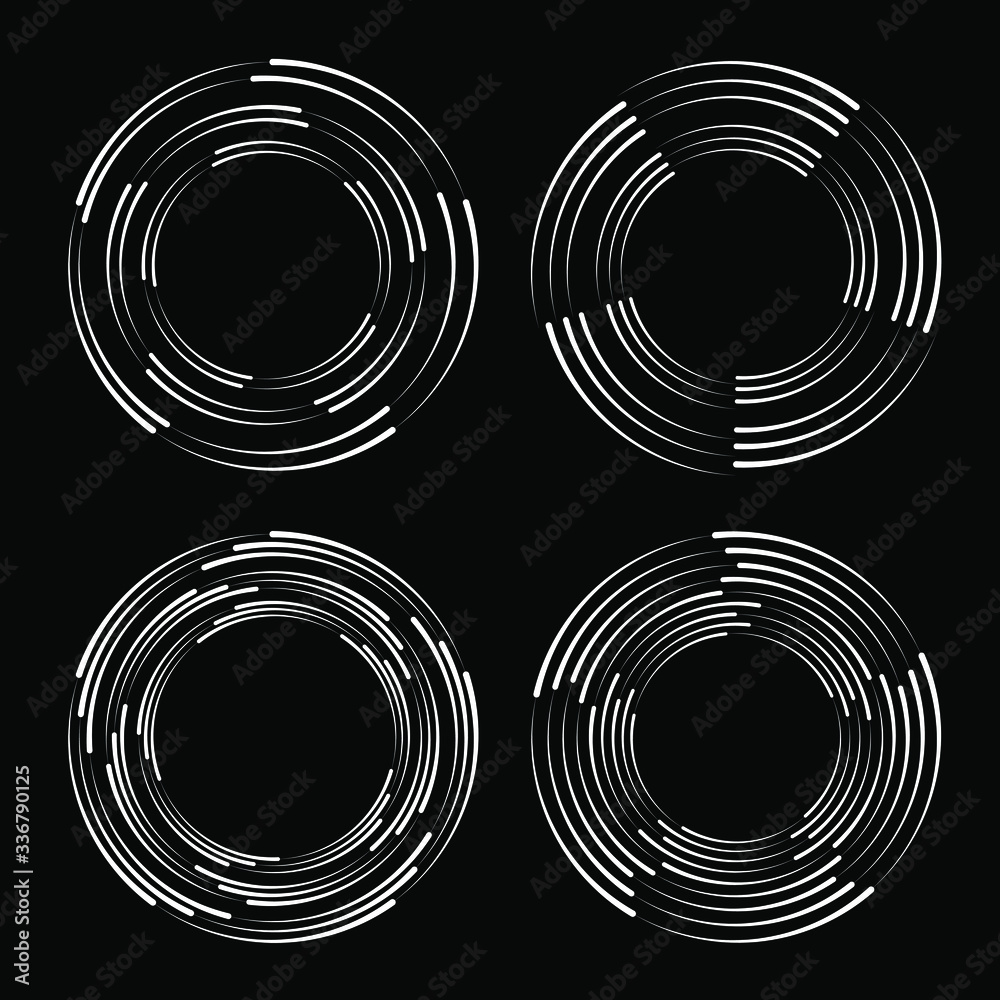 Set of white radial curved speed lines in round form. Geometric art ...