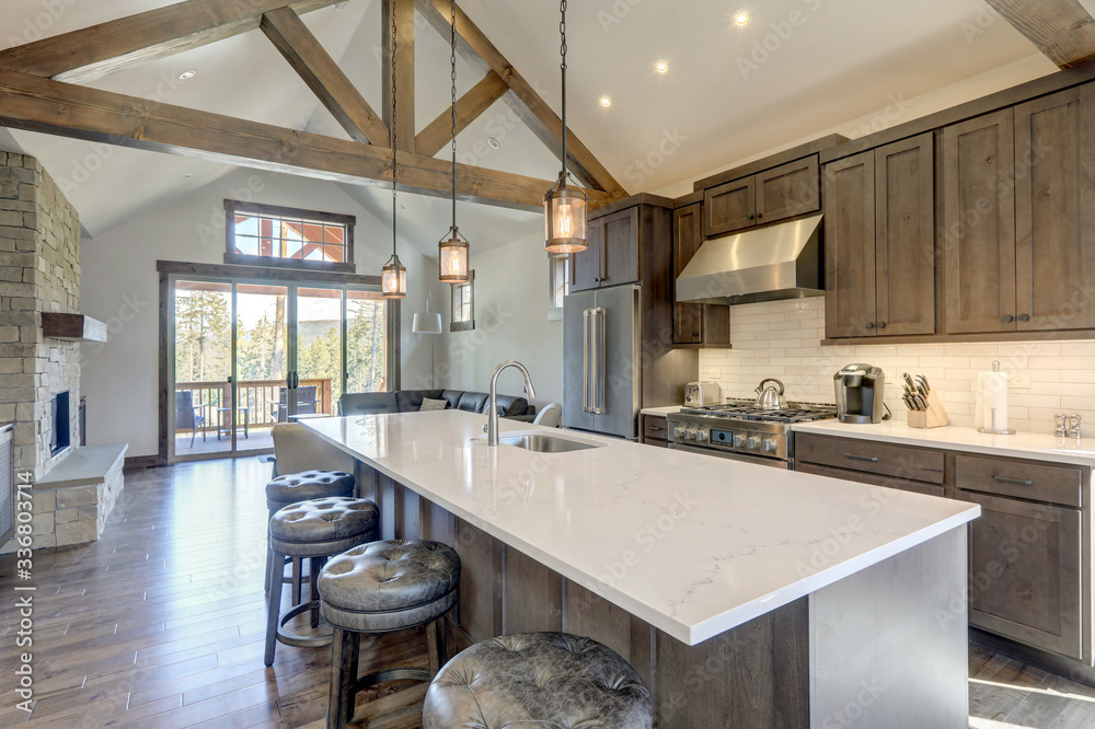 Rustic Kitchen With Ceiling Beams Rustic Wooden And Bamboo Beam
