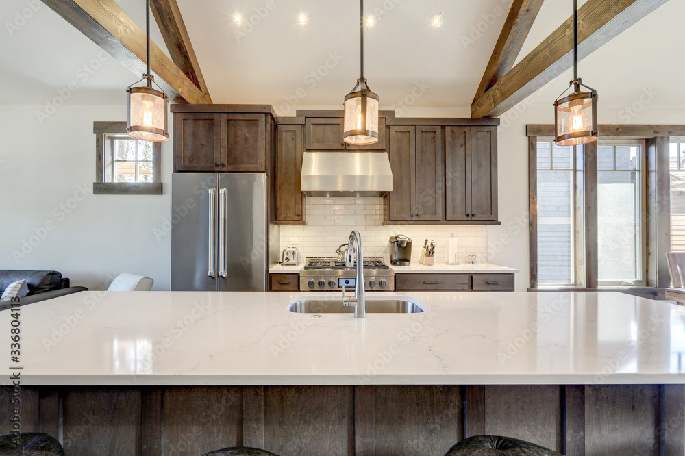 Amazing modern and rustic luxury kitchen with vaulted ceiling and ...