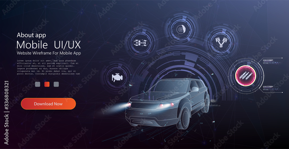 Hologram auto, futuristic polygonal model auto. Smart auto ai hud ...