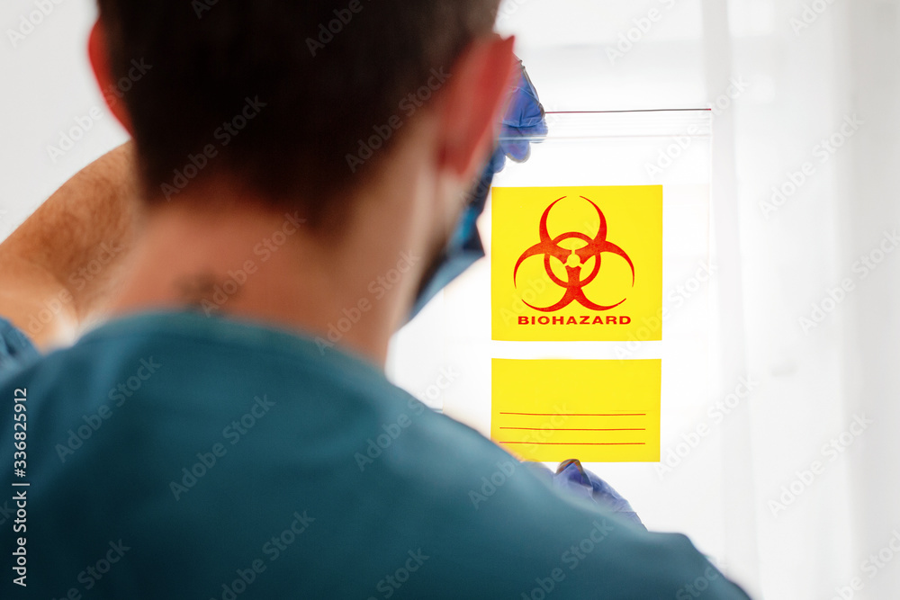 Biohazard symbol sign of biological threat alert, black yellow triangle ...