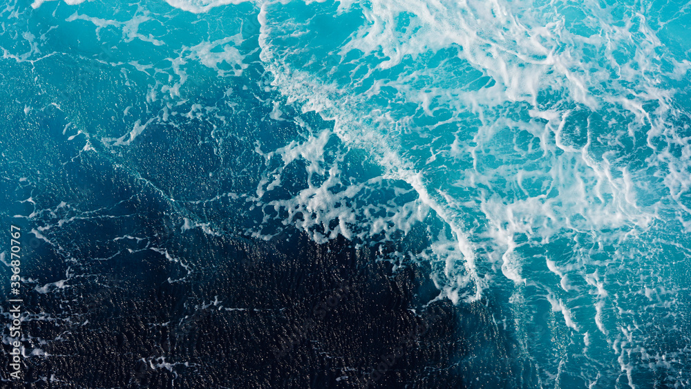 background pacific ocean during a typhoon, bright blue color of a sea ...