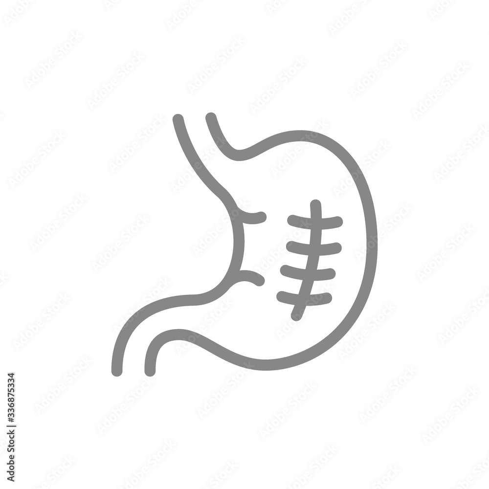 Scar on stomach line icon. Stomach surgery, sleeve gastrectomy, ulcer ...