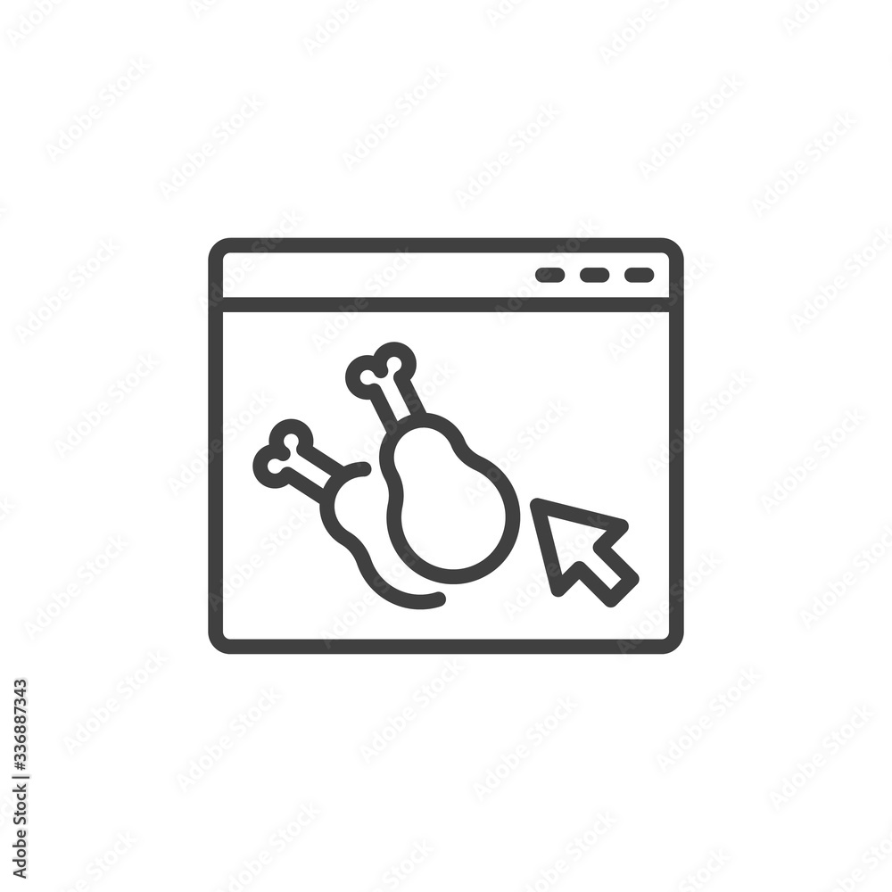 Online chicken legs ordering line icon. Food delivery service linear ...
