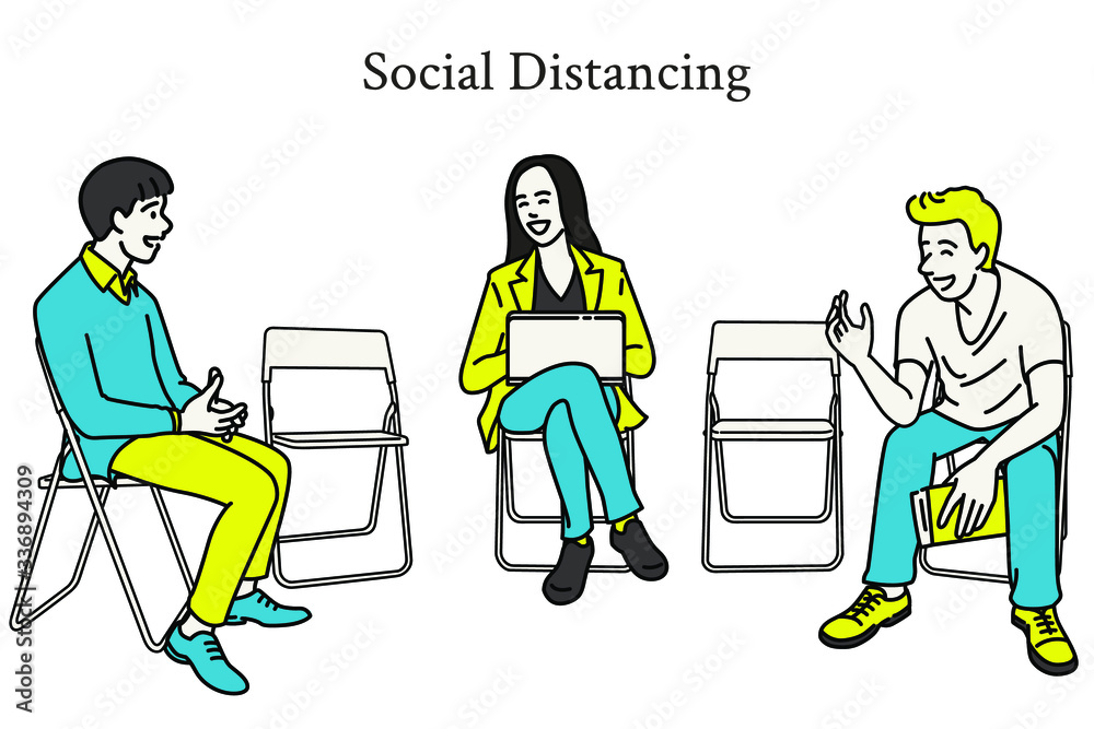 Vector illustration of young people sitting on folding chairs, keep ...