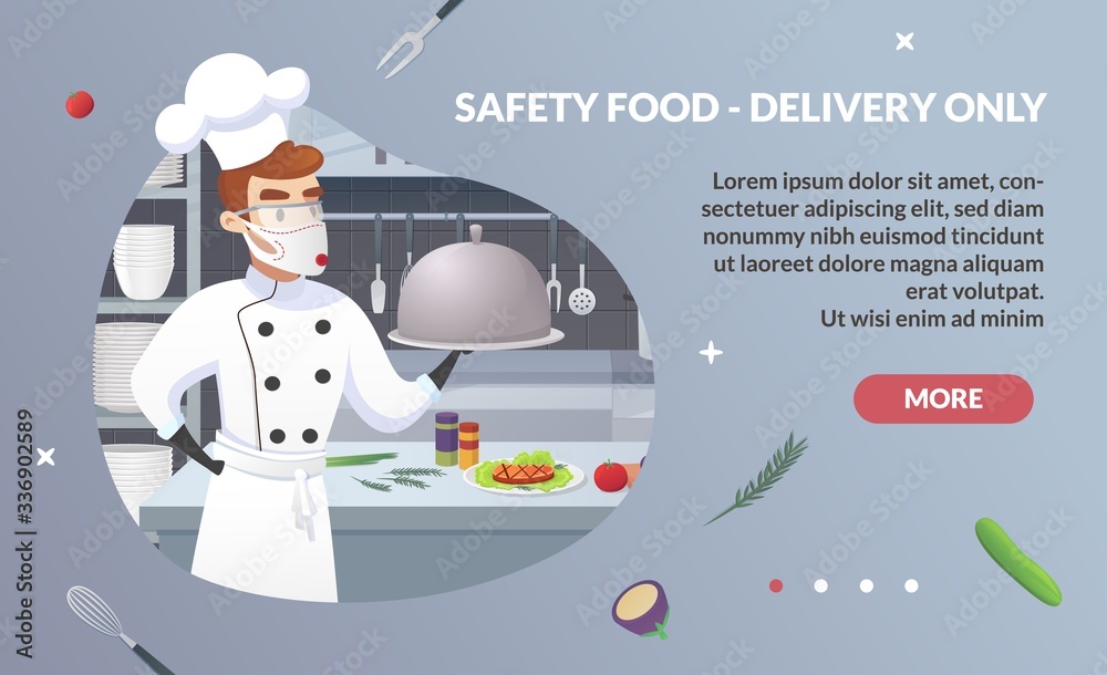 Banner Illustration Safety Food - Delivery Only. Commercial Kitchen ...