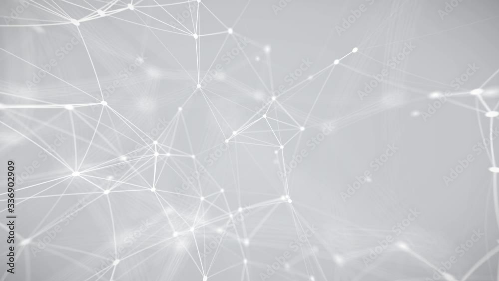 Abstract white plexus structure evolving in motion background with technology, science and ...