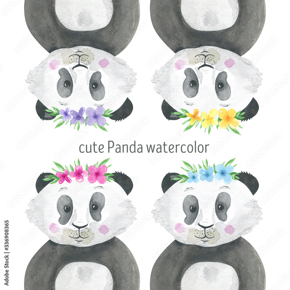 Watercolor Panda baby and bamboo clipart Stock Illustration | Adobe Stock