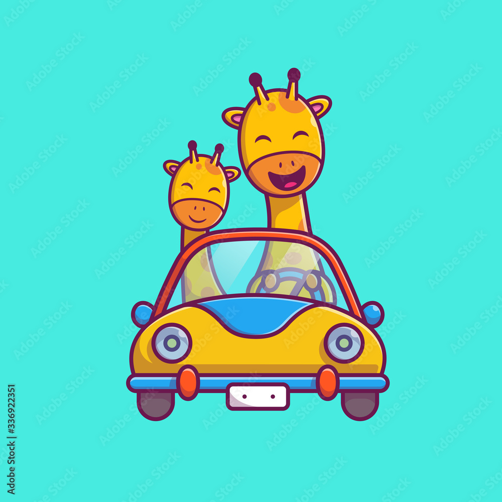 Cute Giraffe Riding Car Vector Icon Illustration. Giraffe Mascot ...