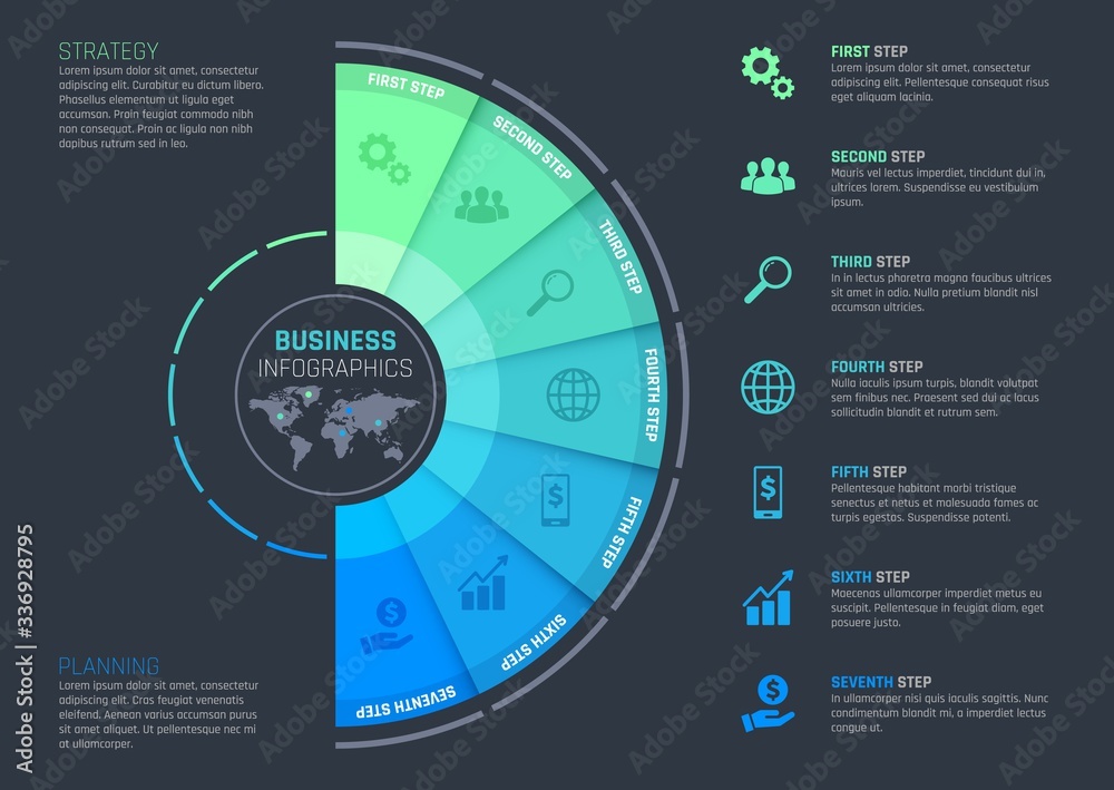 Business infographics with vector template of presentation step chart ...